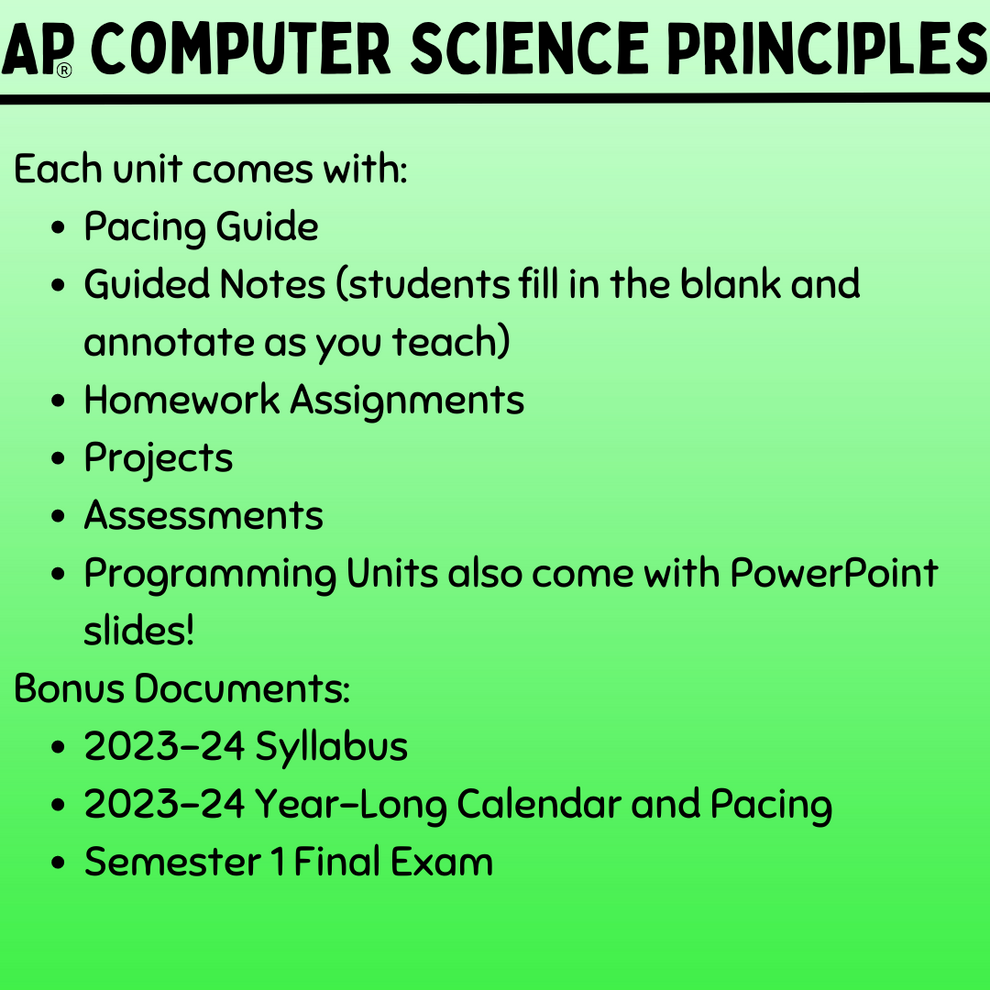 Goldie’s FULL CURRICULUM for AP® Computer Science Principles with PYTH ...