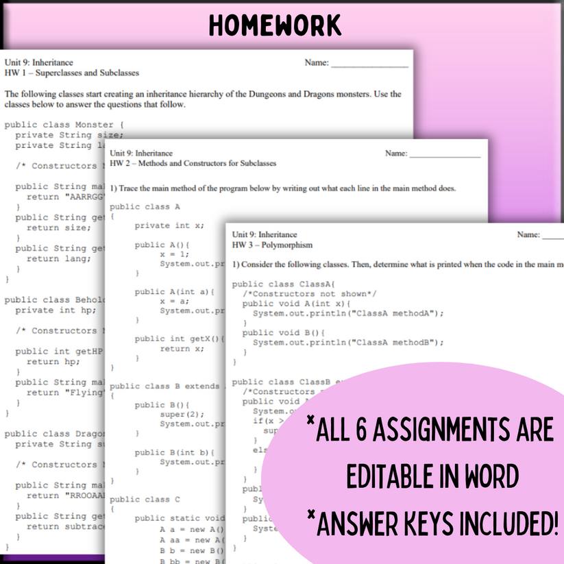 Goldie's AP® Computer Science A UNIT 9 PLANS - Inheritance – Goldie's ...