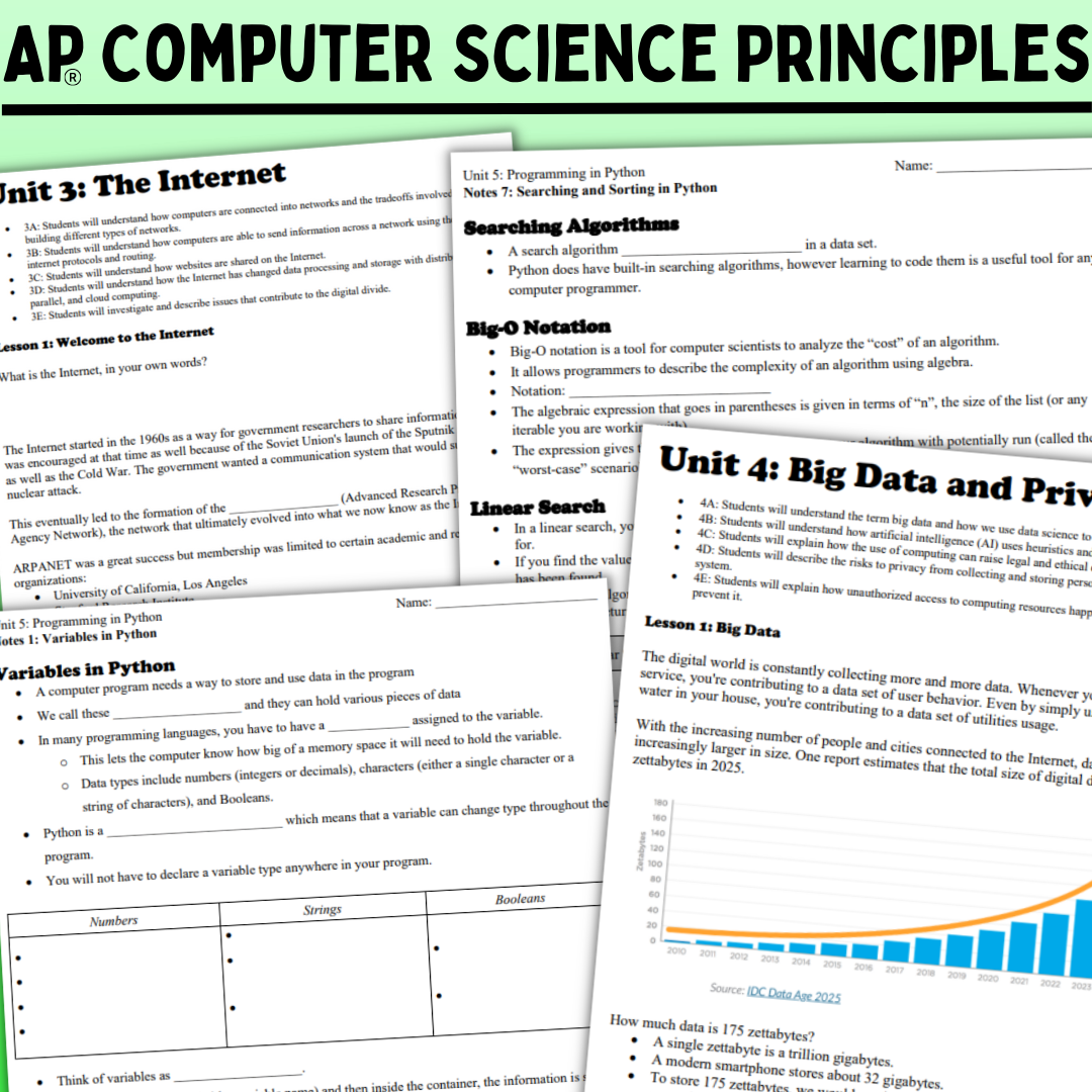 Goldie’s FULL CURRICULUM for AP® Computer Science Principles with PYTH ...
