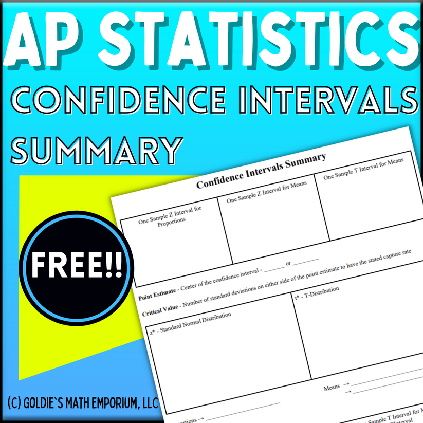 FREE AP Statistics Confidence Intervals Summary – Goldie's Math Emporium