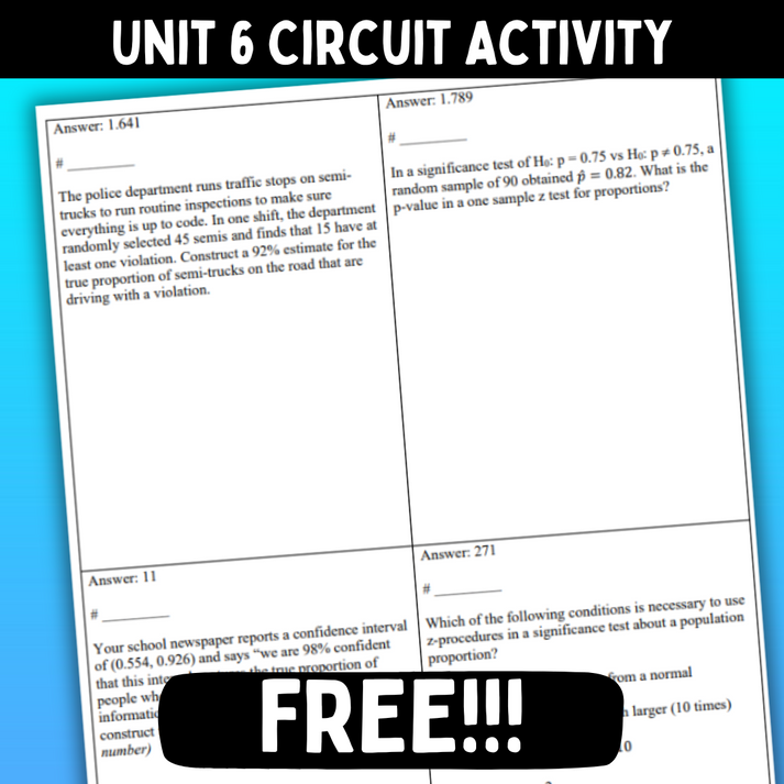 FREE Inference for Proportions Circuit Activity – Goldie's Math Emporium