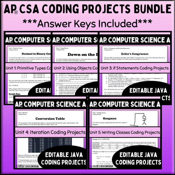 Goldie's AP® Computer Science A Coding Projects BUNDLE – Goldie's Math ...