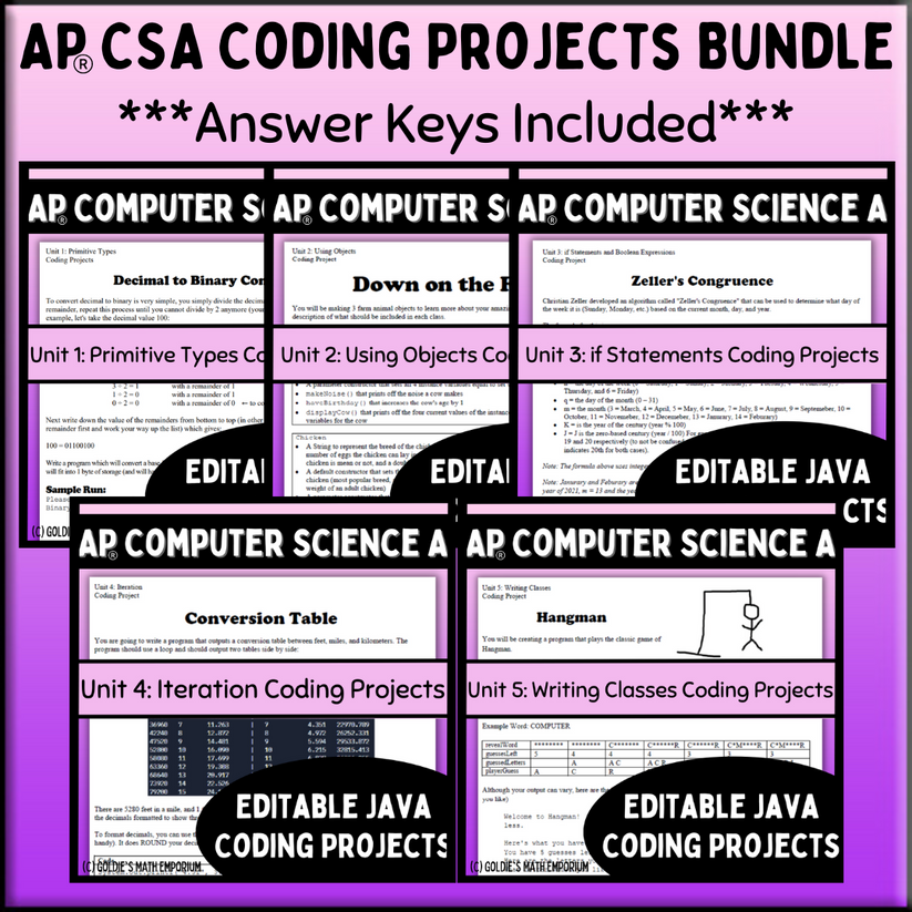 Goldie's AP® Computer Science A Coding Projects BUNDLE – Goldie's Math Emporium