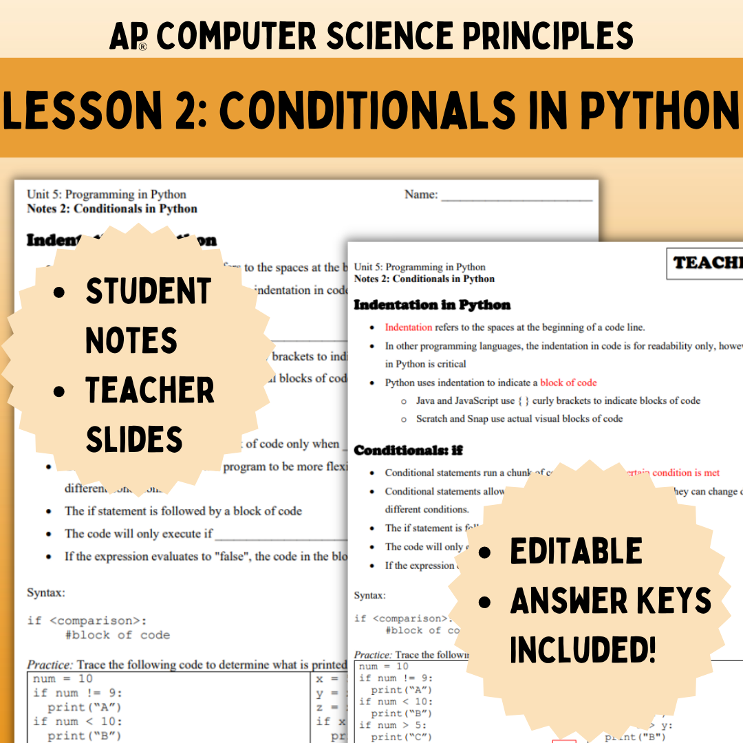 Goldies Ap® Csp Programming In Python Lesson 2 Conditionals