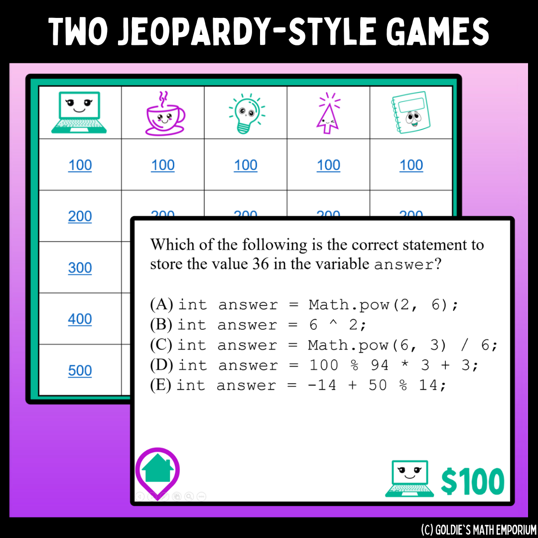 AP Computer Science A Jeopardy-Style Review Games – Goldie's Math Emporium