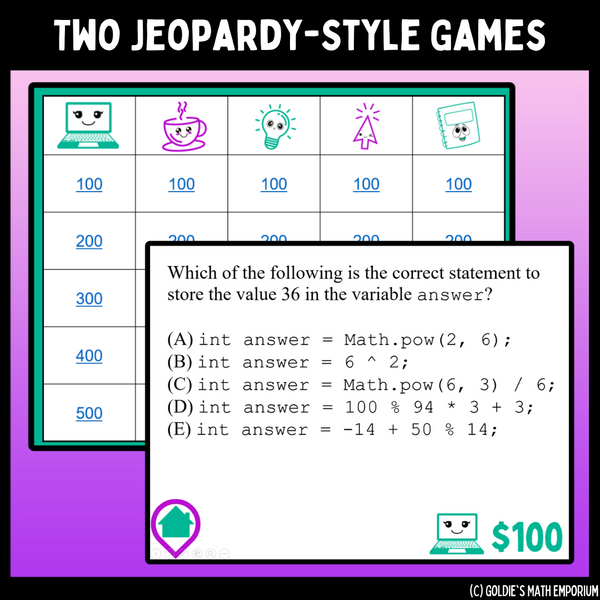 AP Computer Science A Jeopardy-Style Review Games – Goldie's Math Emporium