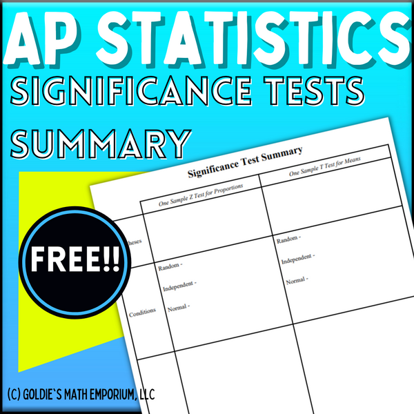 FREE AP Statistics Significance Tests Summary – Goldie's Math Emporium