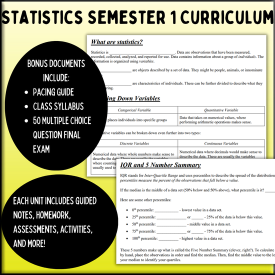 Statistics: Semester 1 Curriculum Bundle (Units 1 - 6) – Goldie's Math ...