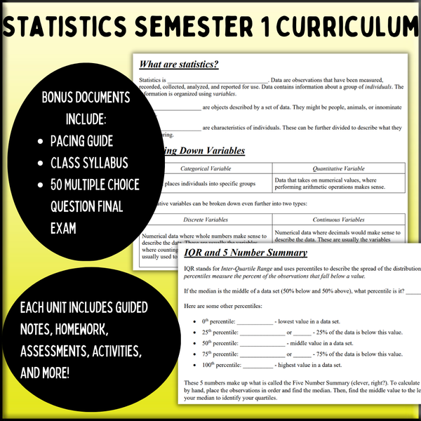 Statistics: Semester 1 Curriculum Bundle (Units 1 - 6) – Goldie's Math ...