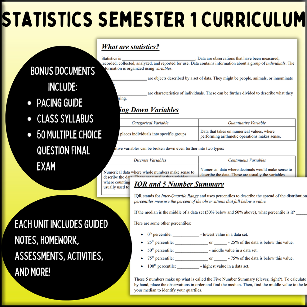 Statistics: Semester 1 Curriculum Bundle (Units 1 - 6) – Goldie's Math ...