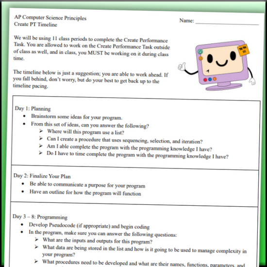 Goldie's 2024 Create Performance Task Lesson Plans for AP® CSP -- FREE ...