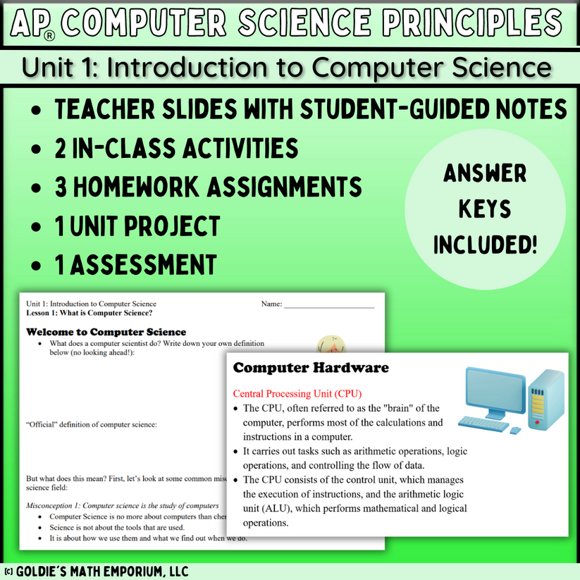 Goldie’s AP® Computer Science Principles – Unit 1 Introduction to Comp ...