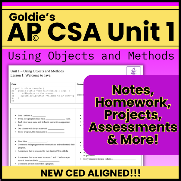 AP® CSA Unit 1: Using Objects and Methods | Goldie's Complete Curricul ...