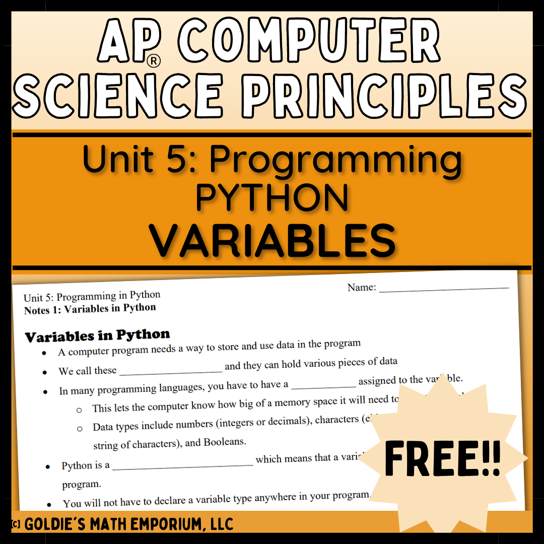 Goldies Ap® Csp Programming In Python Lesson 1 Variables Free