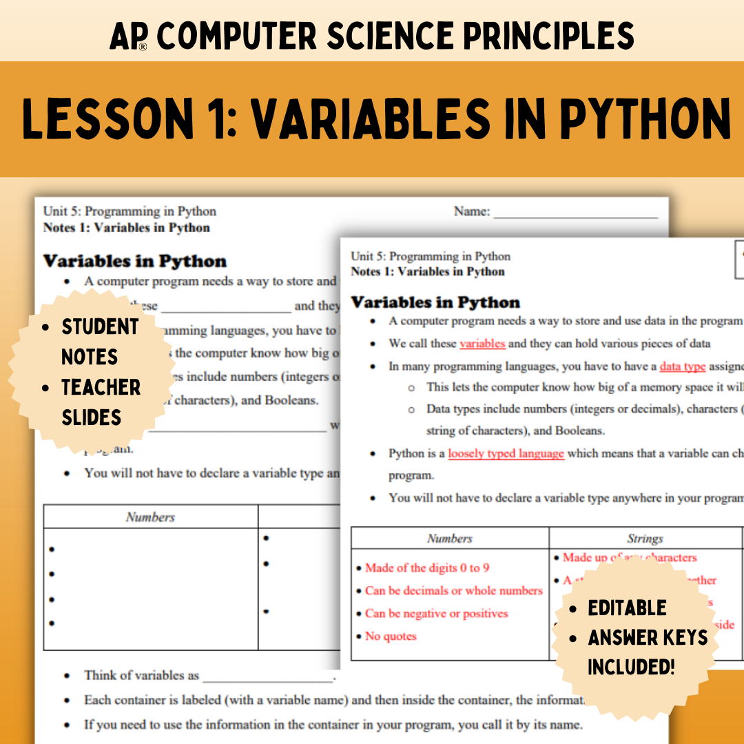 Goldies Ap® Csp Programming In Python Lesson 1 Variables Free