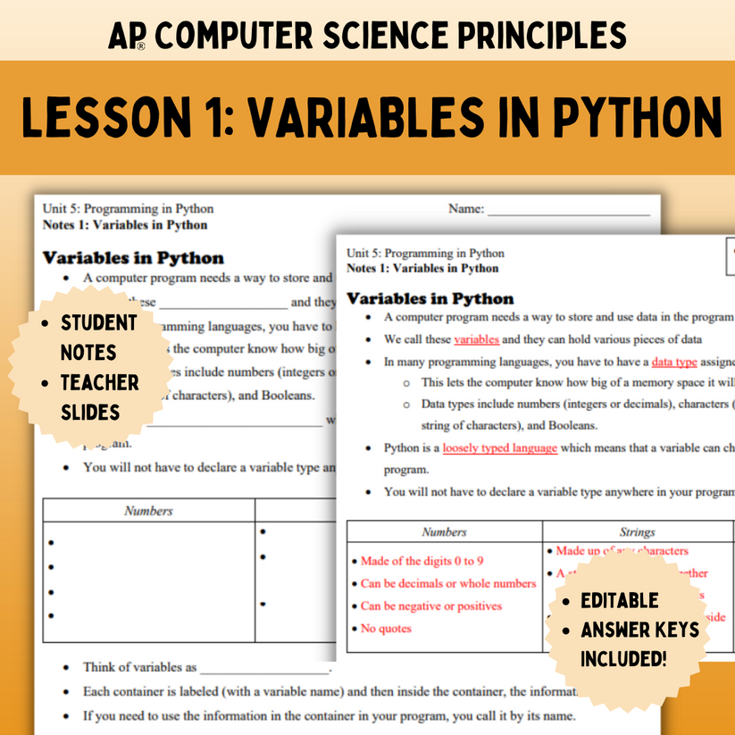 Goldies Ap® Csp Programming In Python Lesson 1 Variables Free Goldies Math Emporium