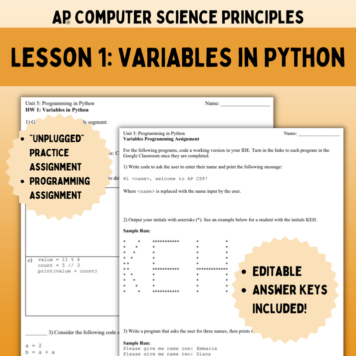 Goldies Ap® Csp Programming In Python Lesson 1 Variables Free