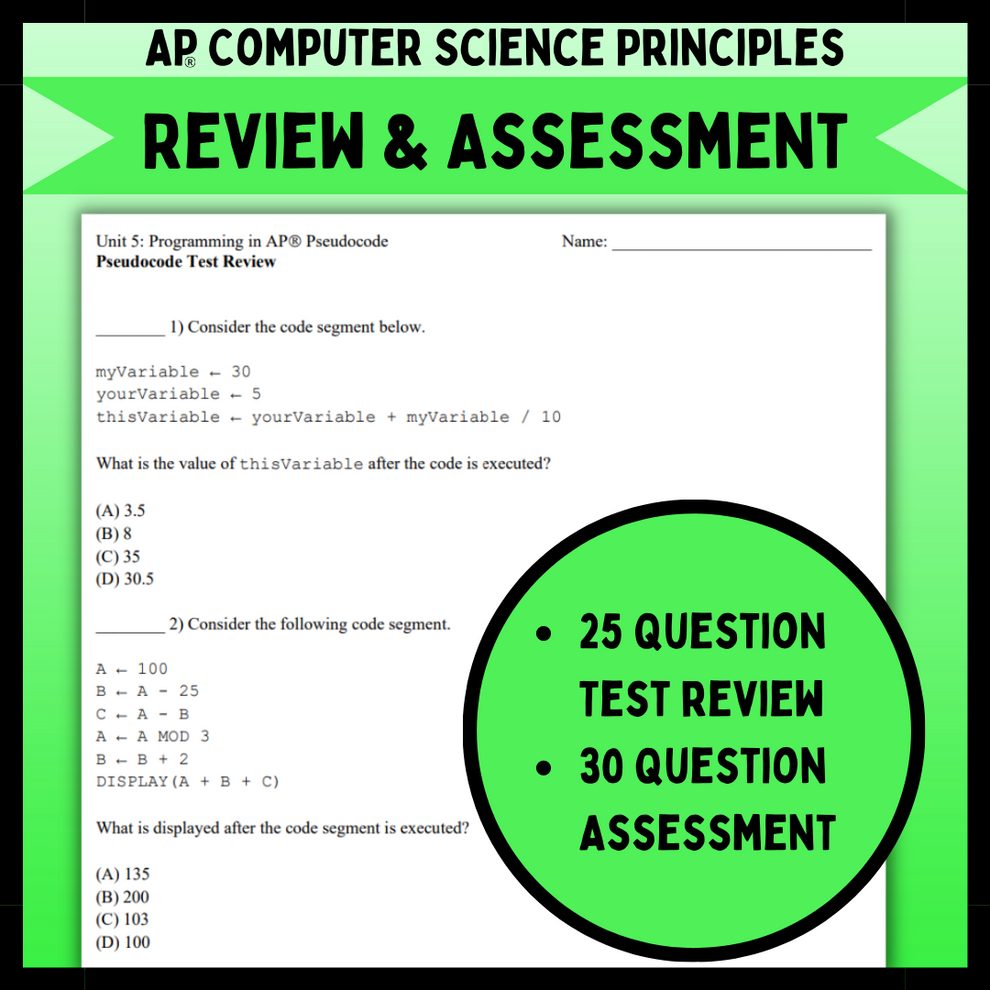 Goldie’s AP® Computer Science Principles Unit 5 Programming – AP® Pseu ...