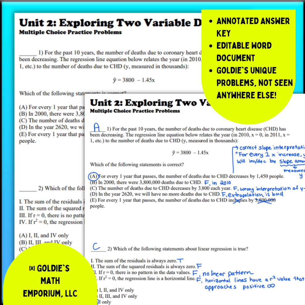 Goldie's AP® Statistics Multiple Choice Questions Bundle – Goldie's ...